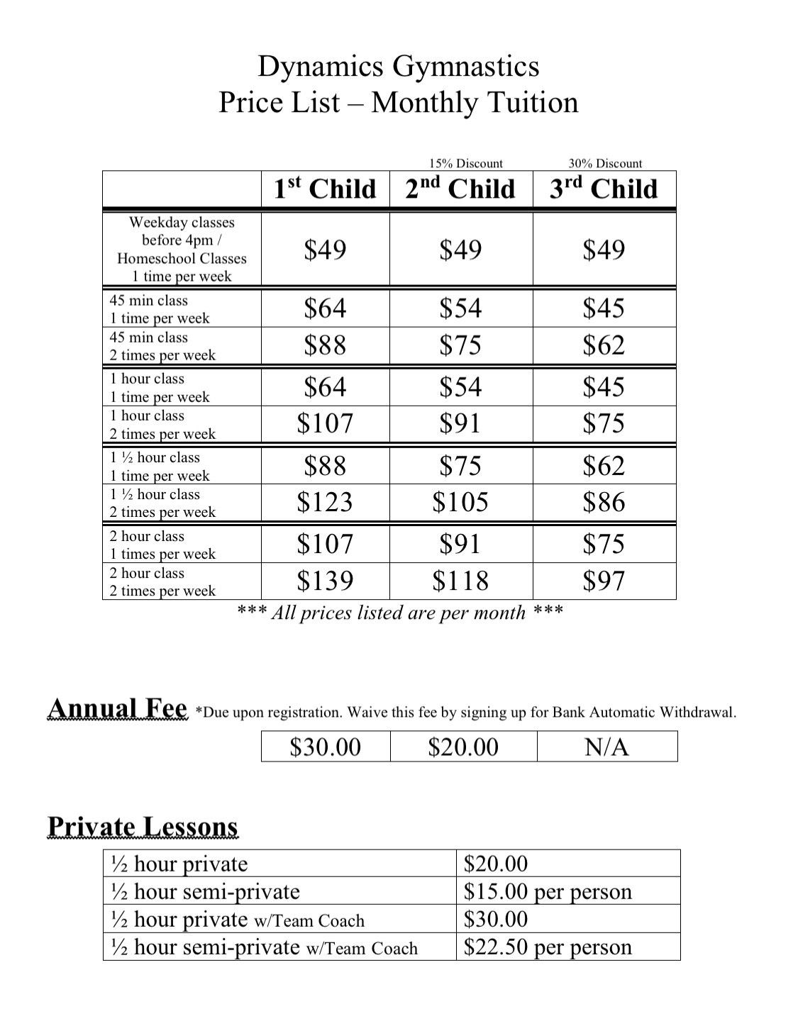 Class Fees