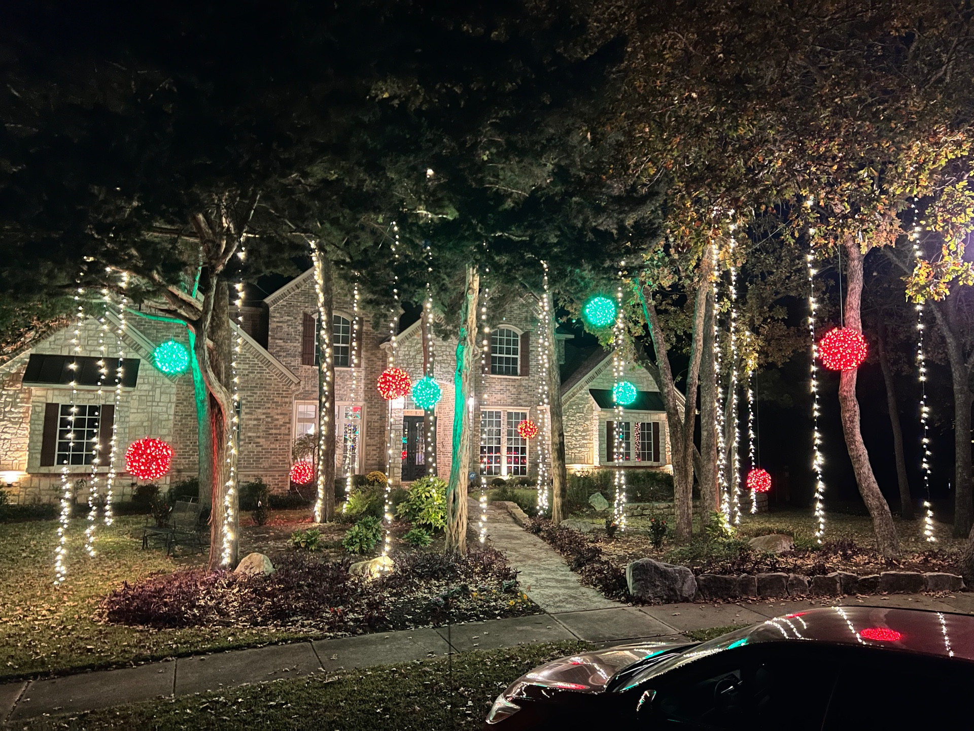 Cascading Lights & Oversized LED Wicker Balls