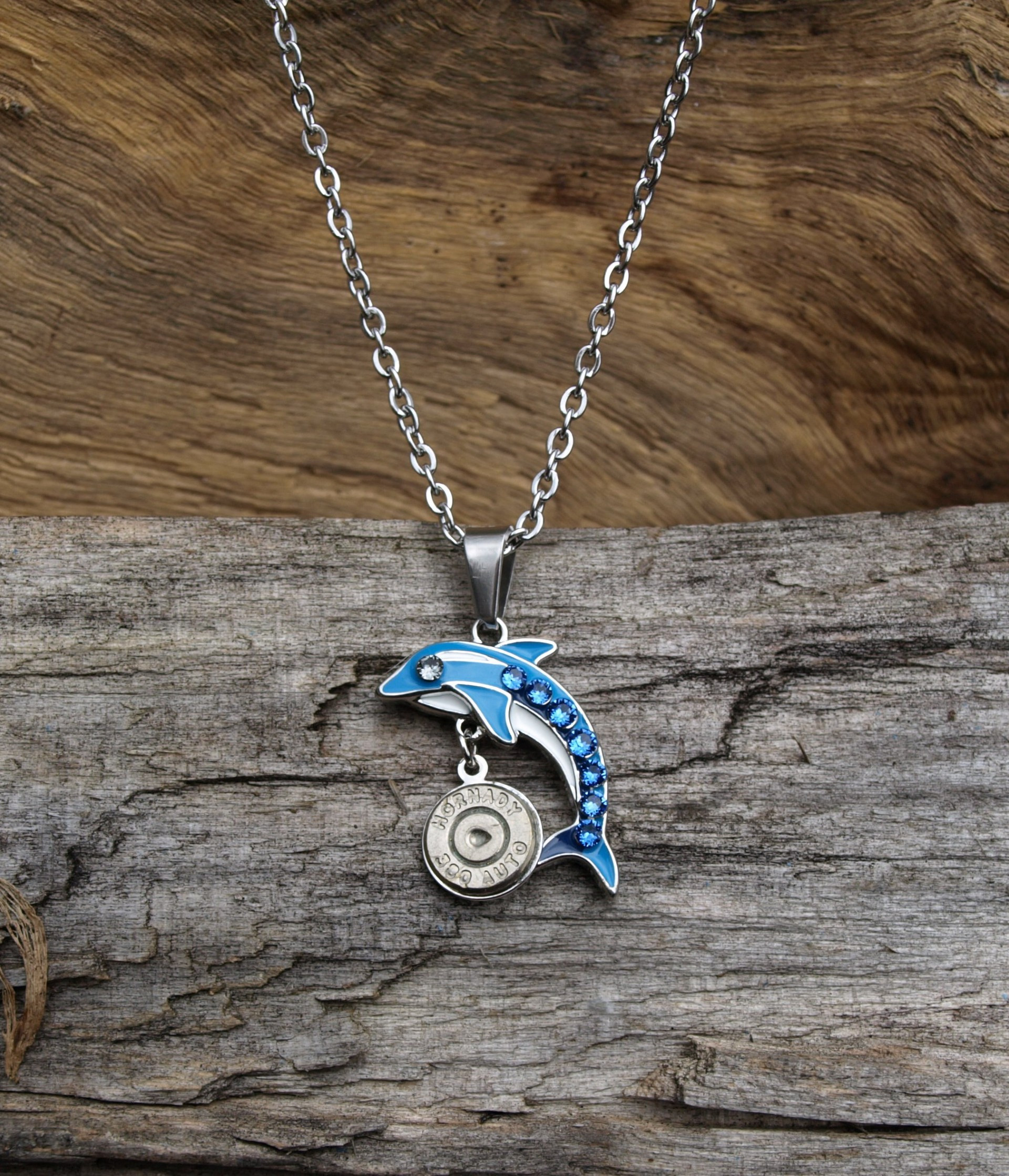 LN-301 Dolphin Bullet Necklace with 380 or 9 mm Caliber Bullet Casing ...