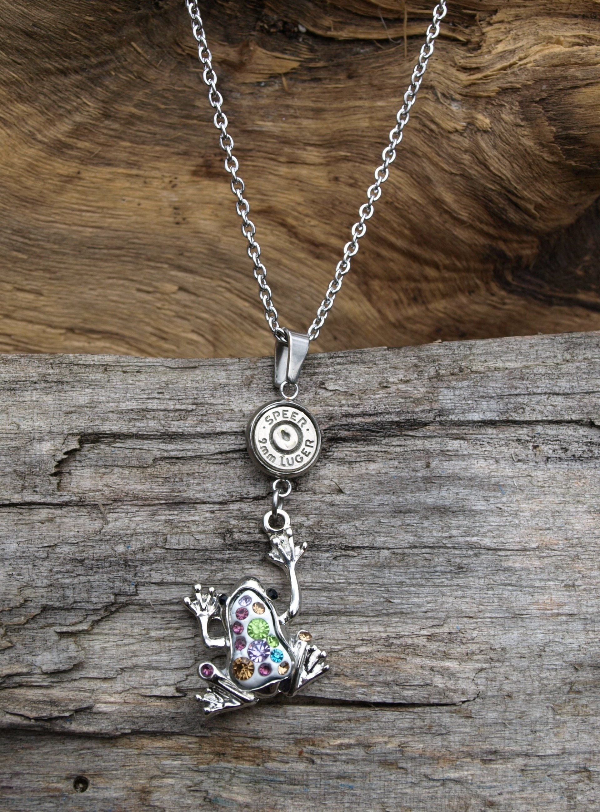 LN-302 Rainbow Rhinestone Frog Charm Necklace. Stainless Steel Pendant ...