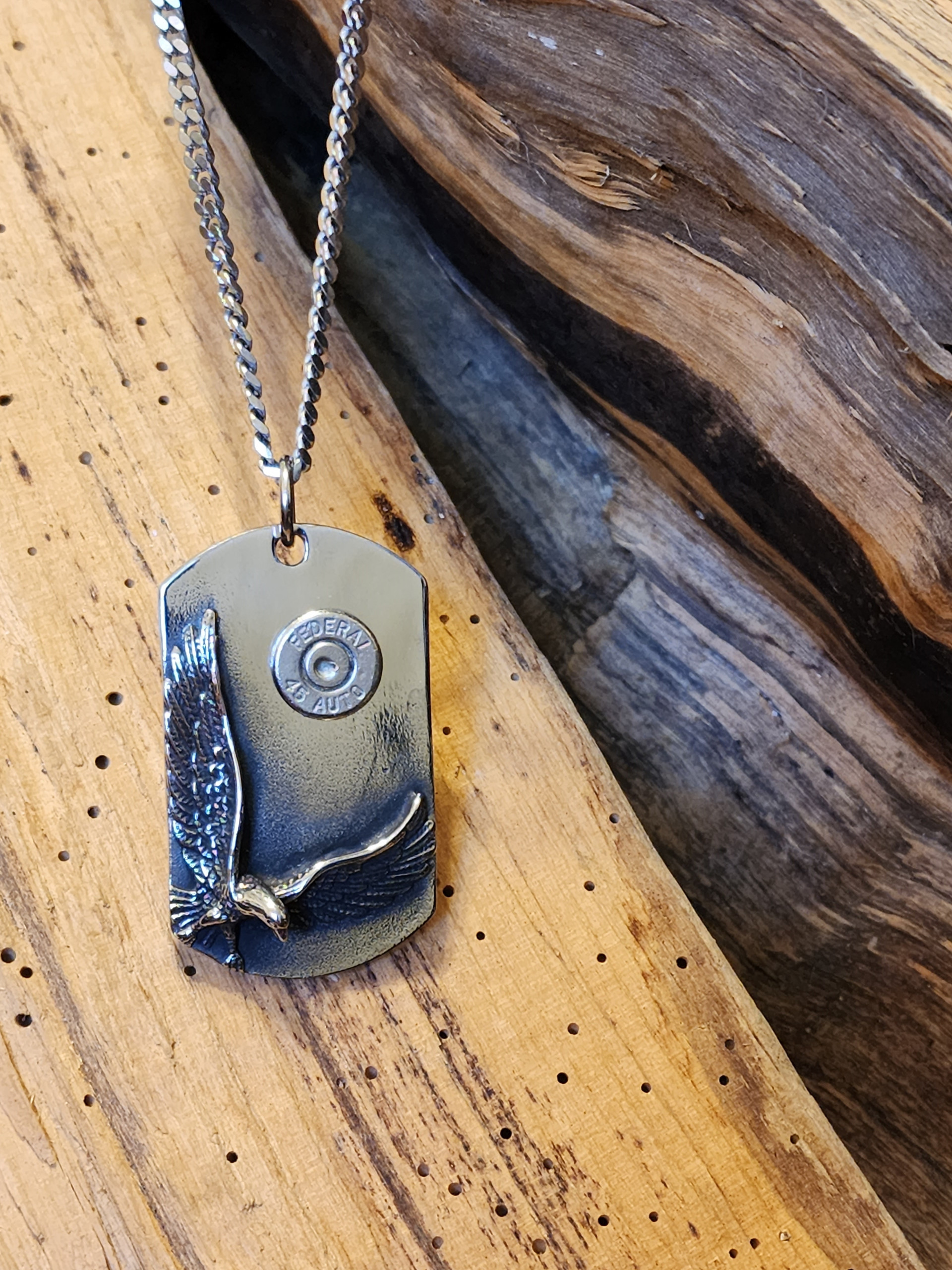 N-303-HD Stainless Steel Dog Tag with 3D Eagle and Bullet on Heavy ...