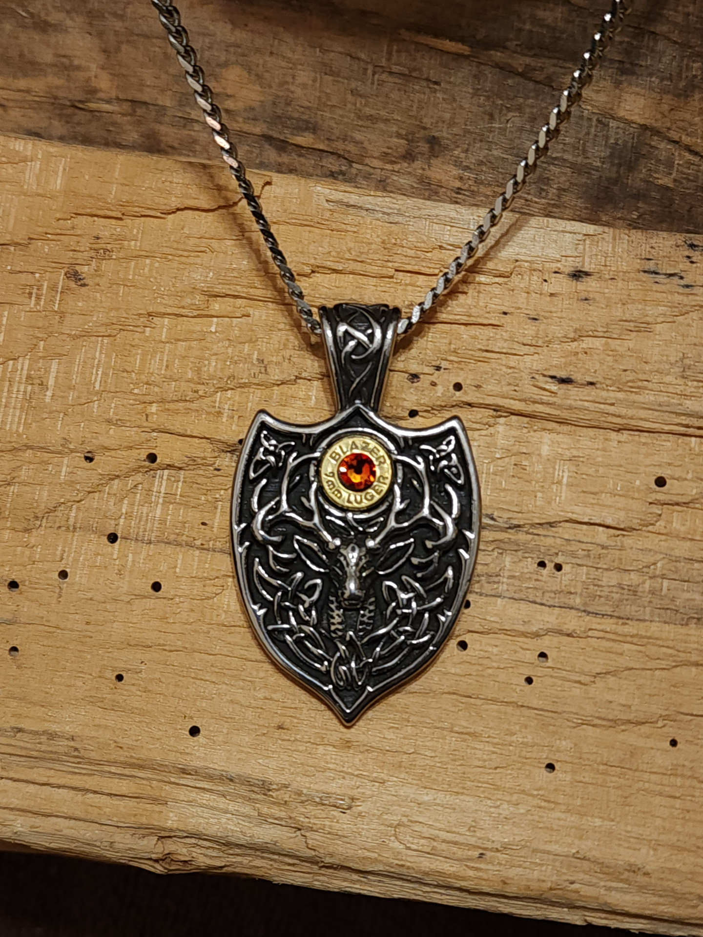 N-Heavy Stainless Steel Deer Shield Bullet Necklace. Brass or Nickel 9 ...