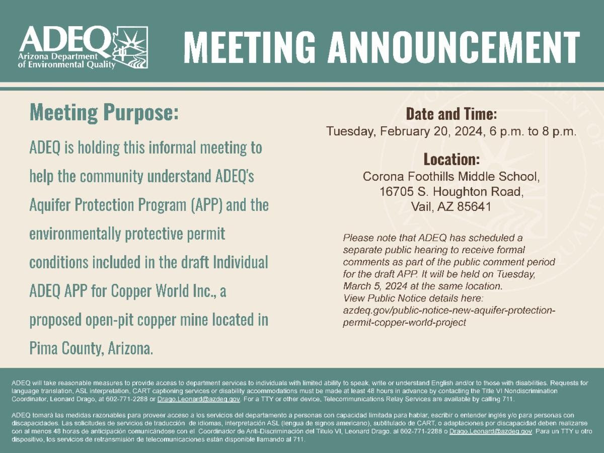 Support for Copper World and ADEQ