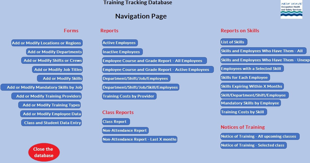 Training Tracking Database