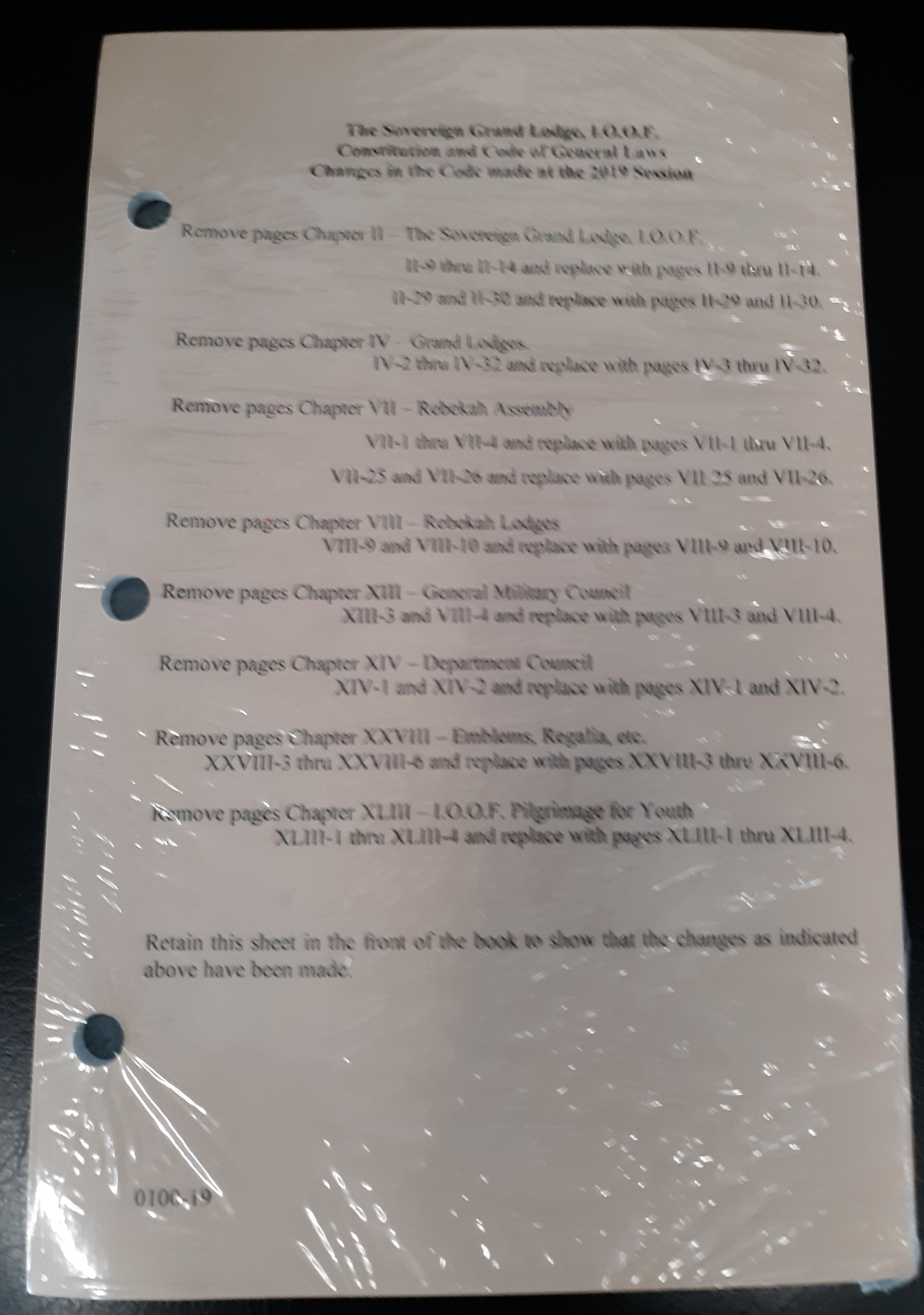 2019 SGL Code Update 0100-19-A2