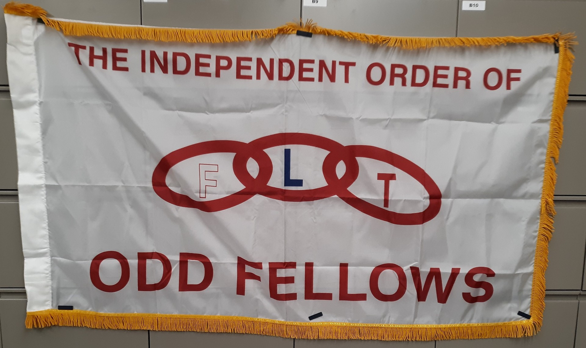 0027-F4 Flag, Indoor Nylon Odd Fellows with Cloth Fringe