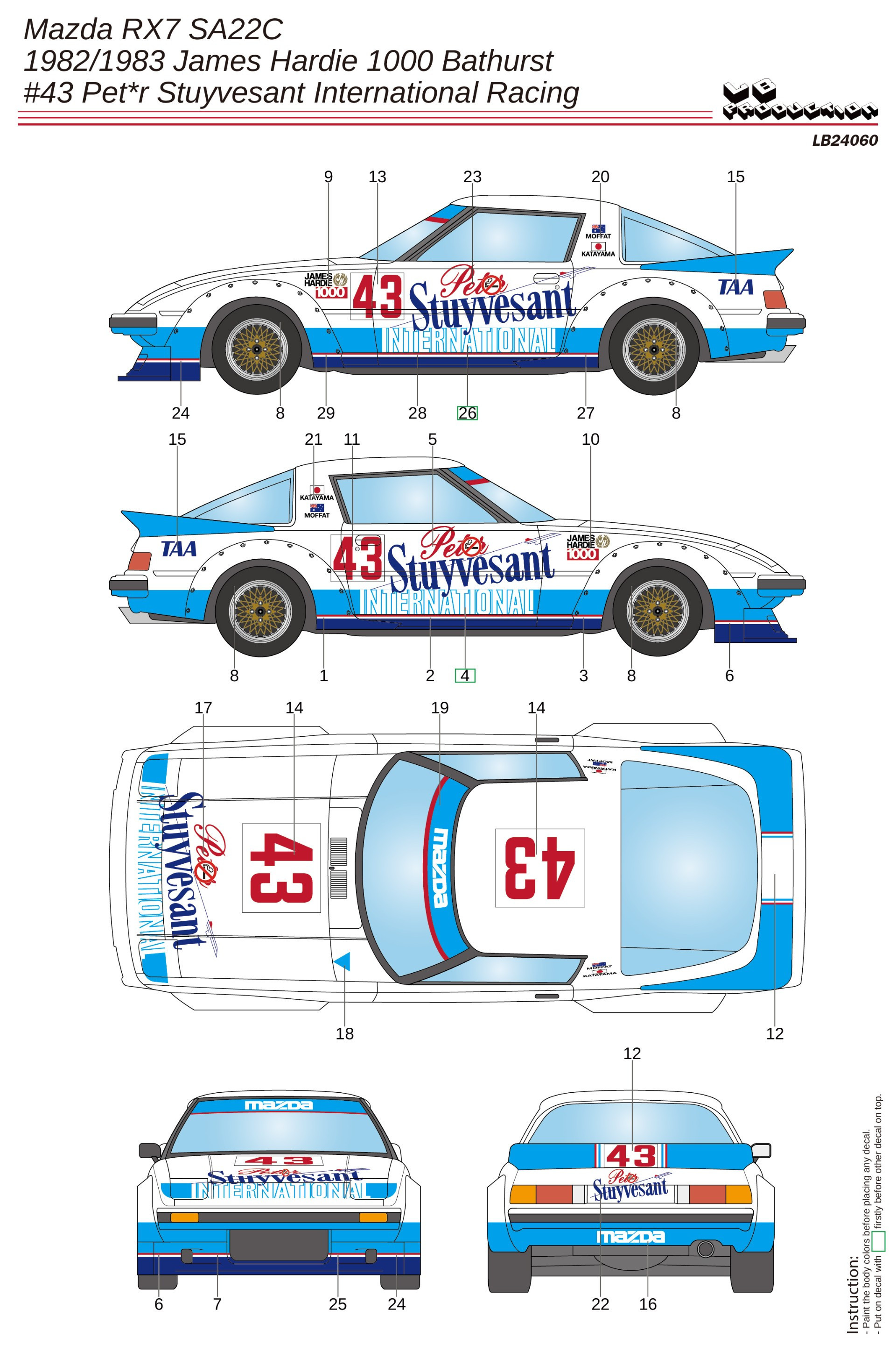 1/24 Mazda RX7 SA22C #43 Pet*r Stuyvesant International Racing - James ...