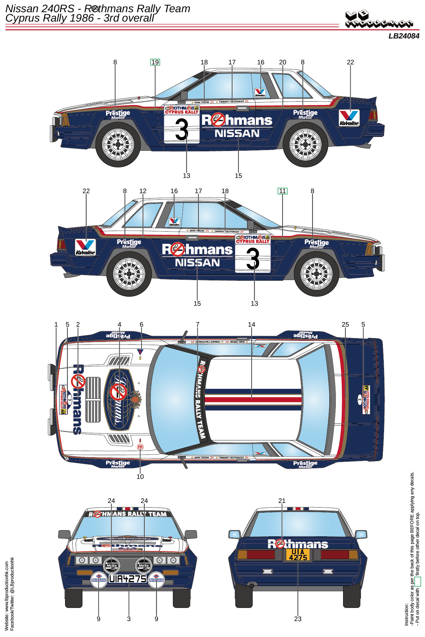 1/24 Nissan 240RS - Rothmans Rally Team - Cyprus Rally 1986 - 3rd ...