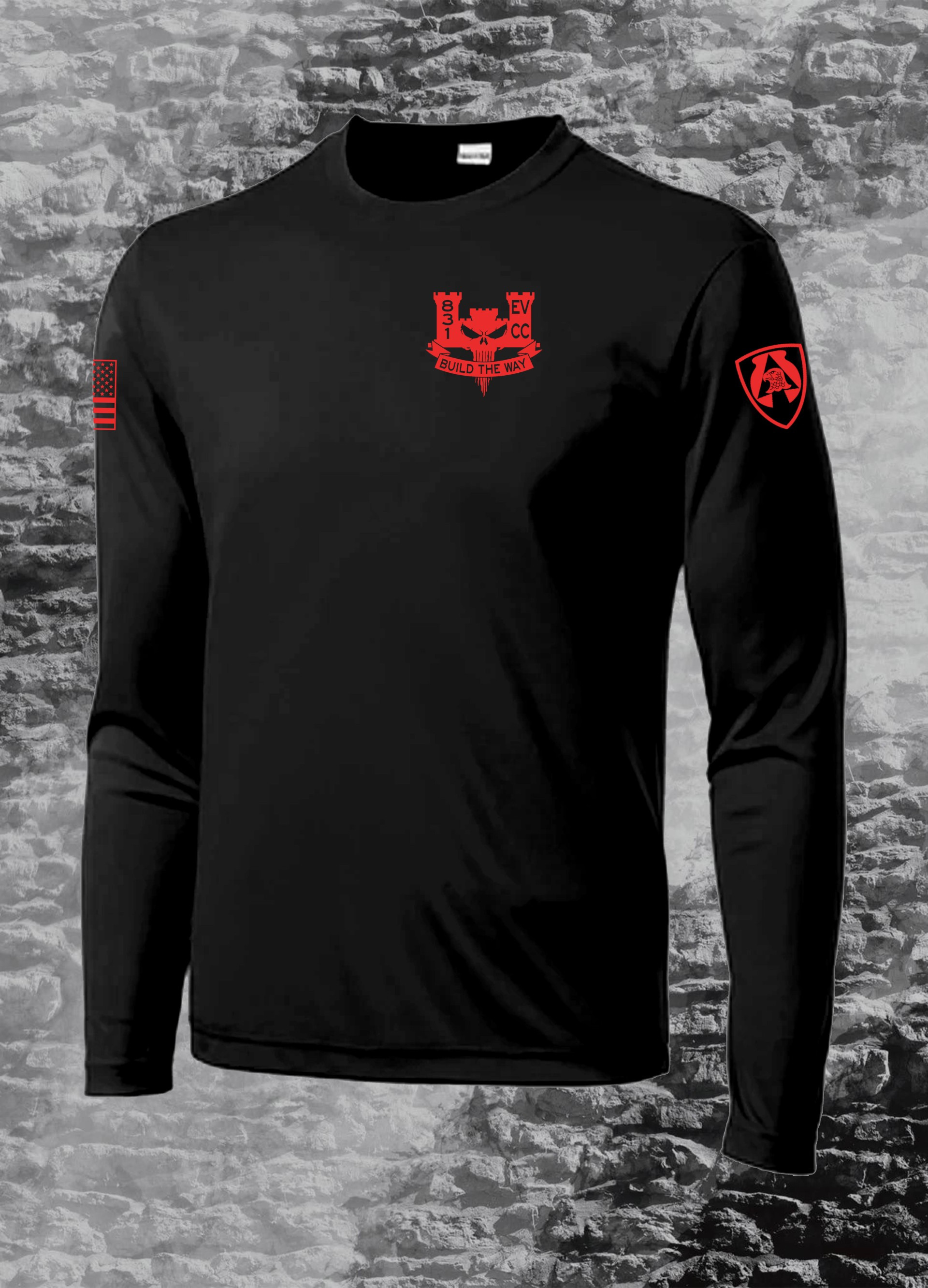 831 Long Sleeve Unit shirts Black and Navy with red printing