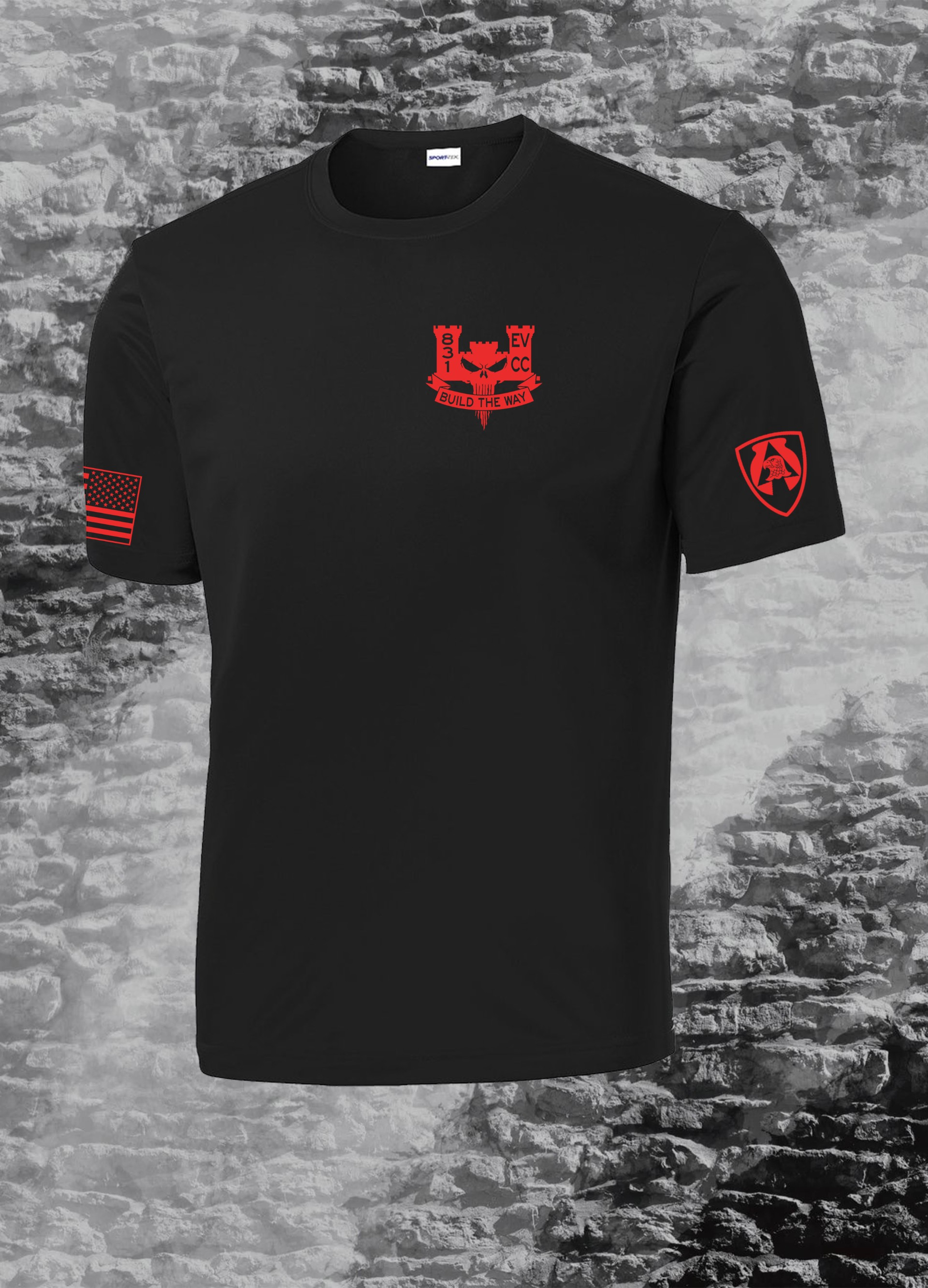 831 Unit shirts Black and Navy with red printing
