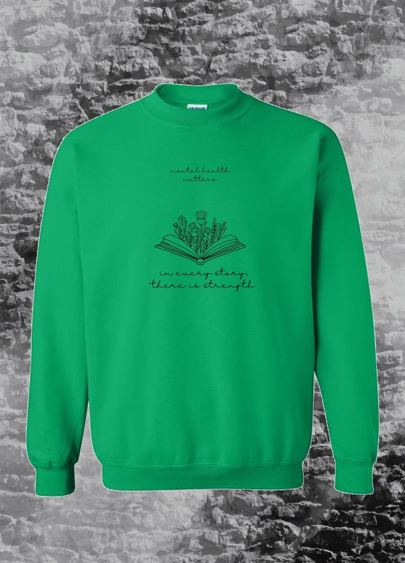 Cursive Story Book with black font crewneck