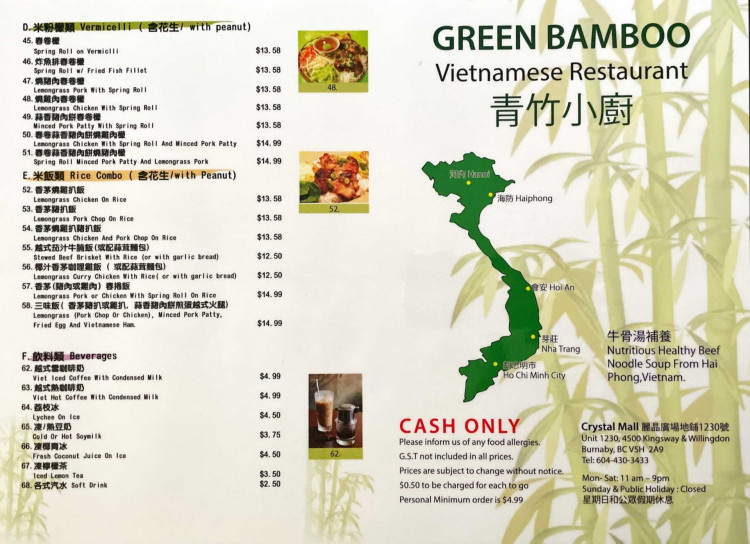 Menu | Green Bamboo Vietnamese Noodle Restaurant in Crystal Mall ...