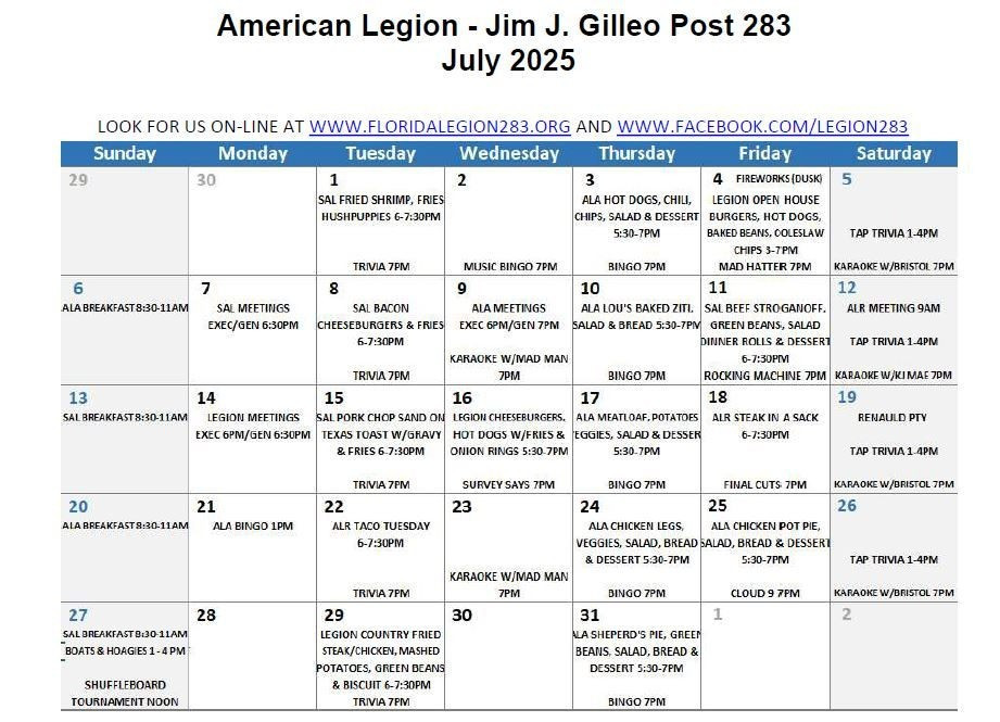 Post 283 Calendars