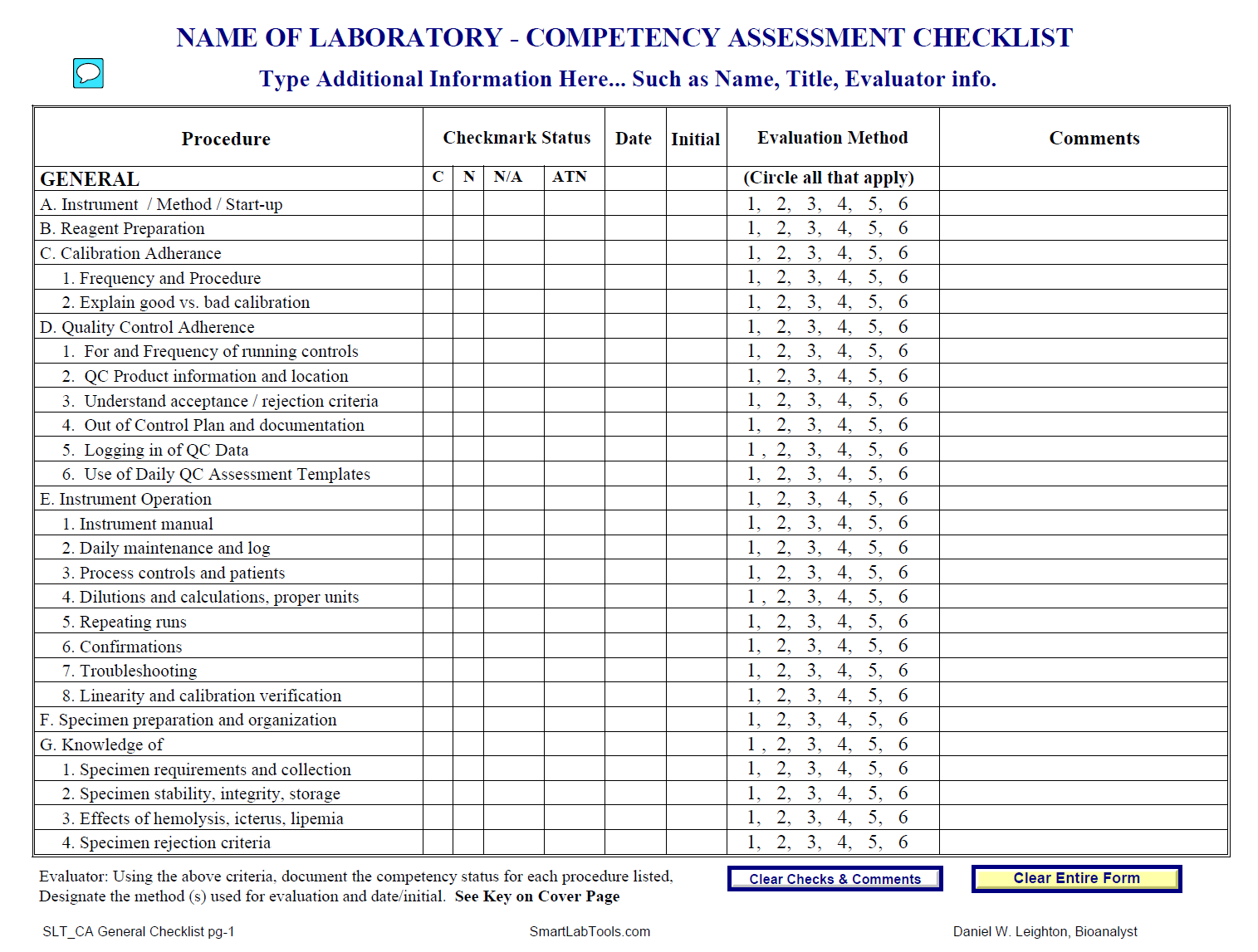 SmartLabTools SLT Competency Assessment Forms SmartLabTools SLT Competency Assessment Forms